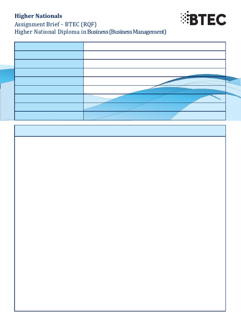 Assignment Brief - BTEC (RQF) Higher National Diploma in Business ...