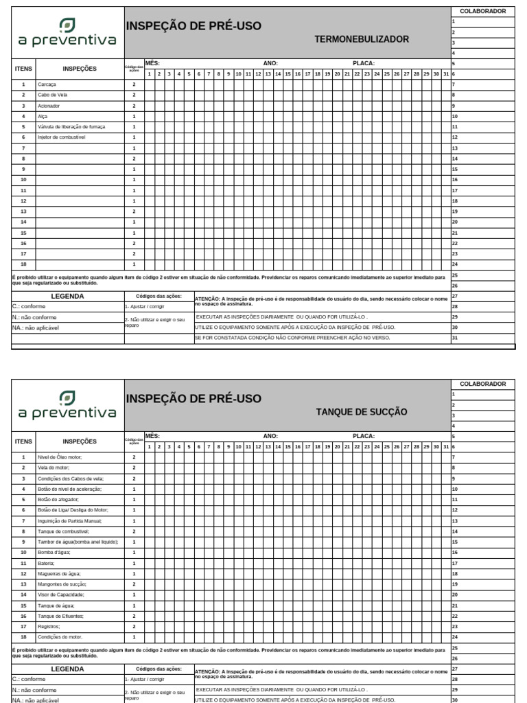 CHECKLIST - EQUIPAMENTOS | PDF