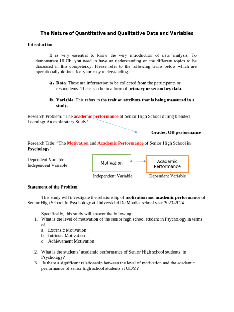 The Nature of Quantitative and Qualitative Data and Variables | PDF ...