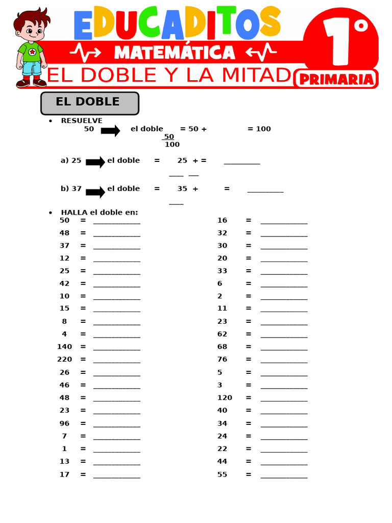 El Doble y La Mitad para Primer Grado de Primaria | PDF