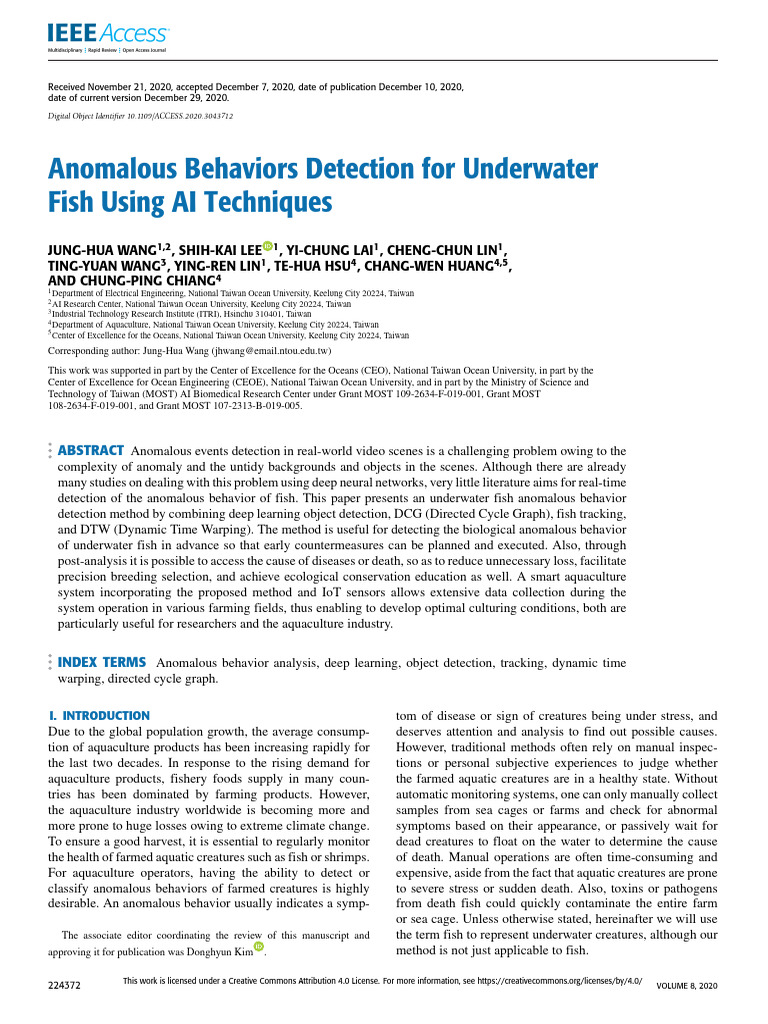 Anomalous Behaviors Detection For Underwater Fish Using AI Techniques | PDF