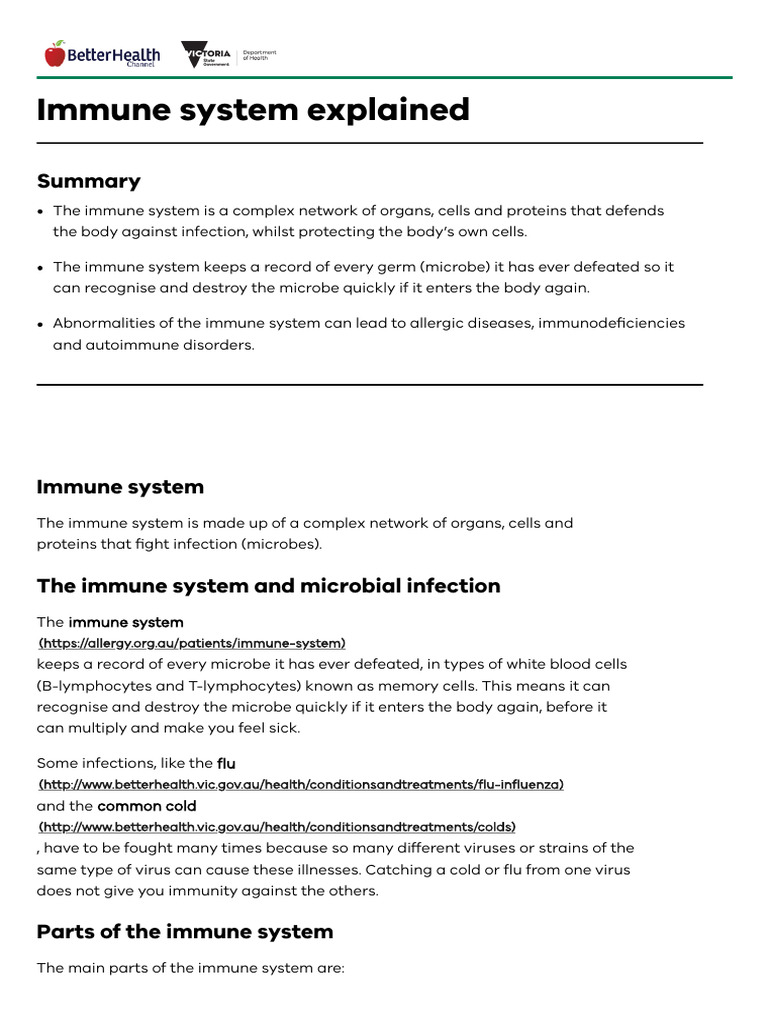 Immune system explained - Better Health Channel | PDF