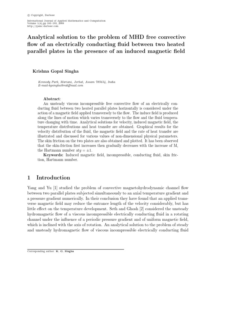 Analytical Solution To The Problem Of Mhd Free Convective Flow Of An Electrically Conducting