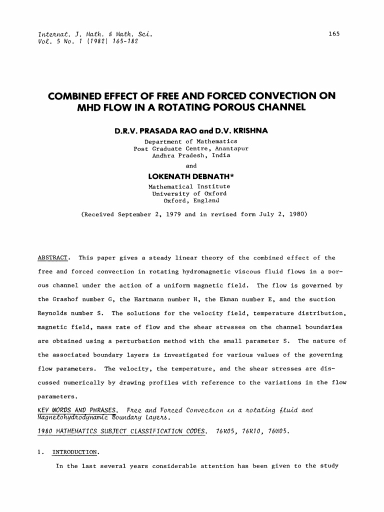 COMBINED EFFECT OF FREE AND FORCED CONVECTION ON MHD FLOW IN A ROTATING POROUS CHANNEL | PDF