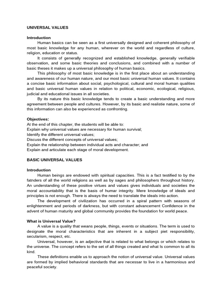 Ethics - Universal Values | PDF