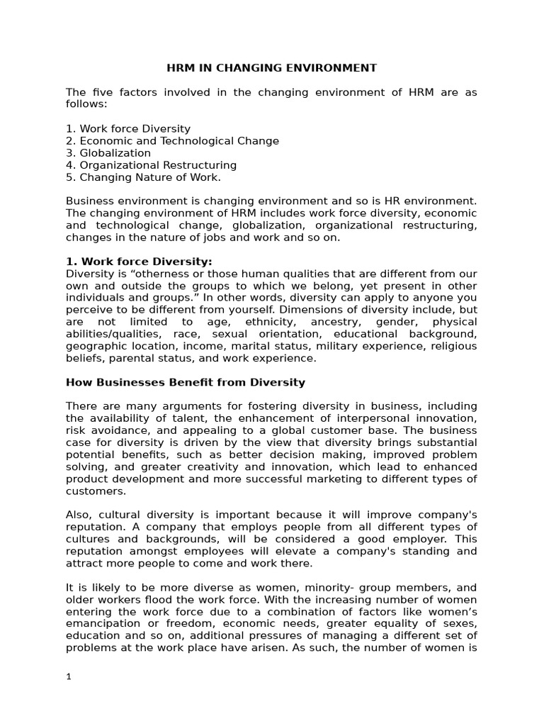 HRM in Changing Environment | PDF