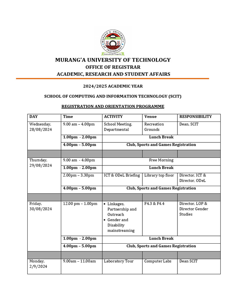 Scit 2024 Orientation Programme | PDF