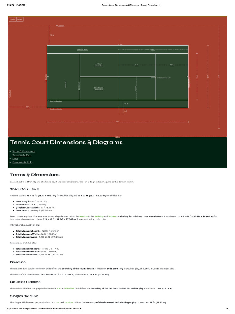 Tennis Court Dimensions and Labels | PDF | Length