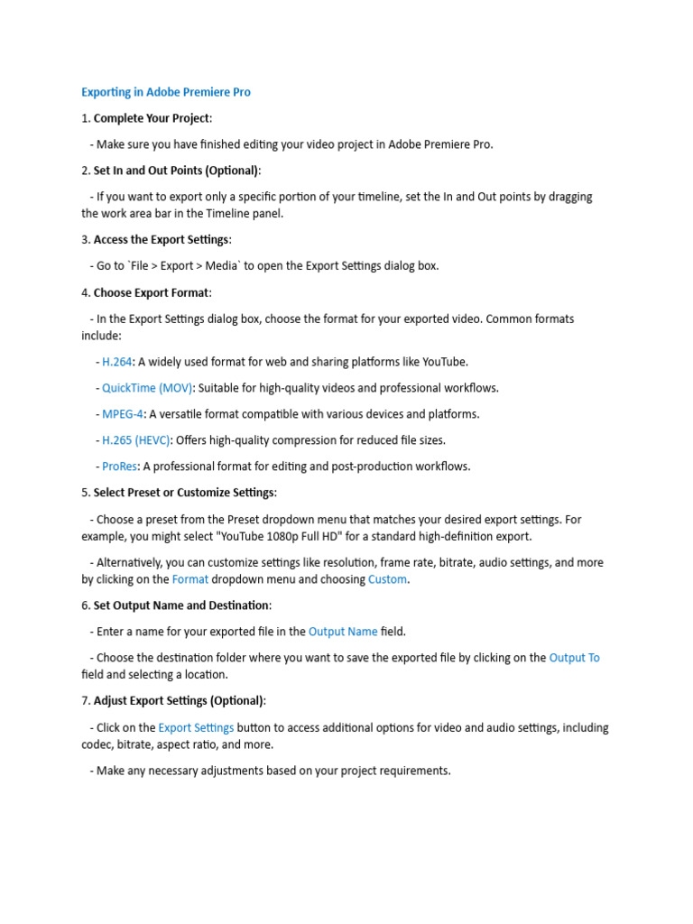Exporting your project in Adobe Premiere Pro | PDF