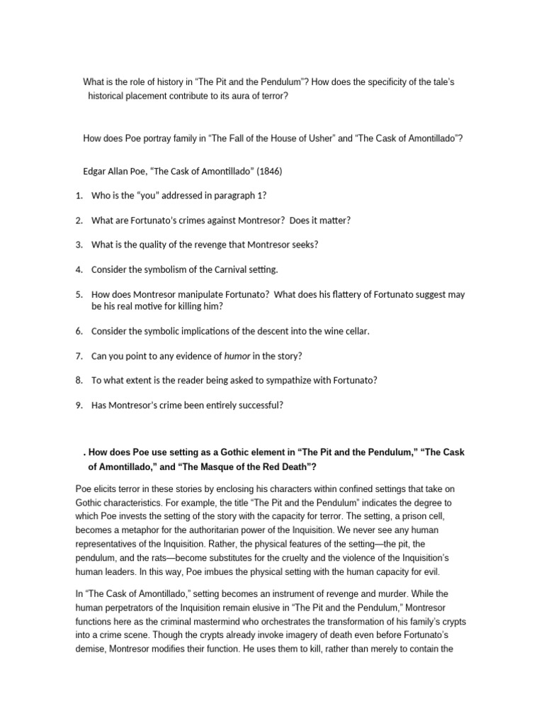 Analytical Questions For Poe's Short Stories | PDF