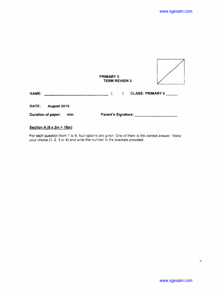 2016 P5 Maths CA2 Henry Park | PDF
