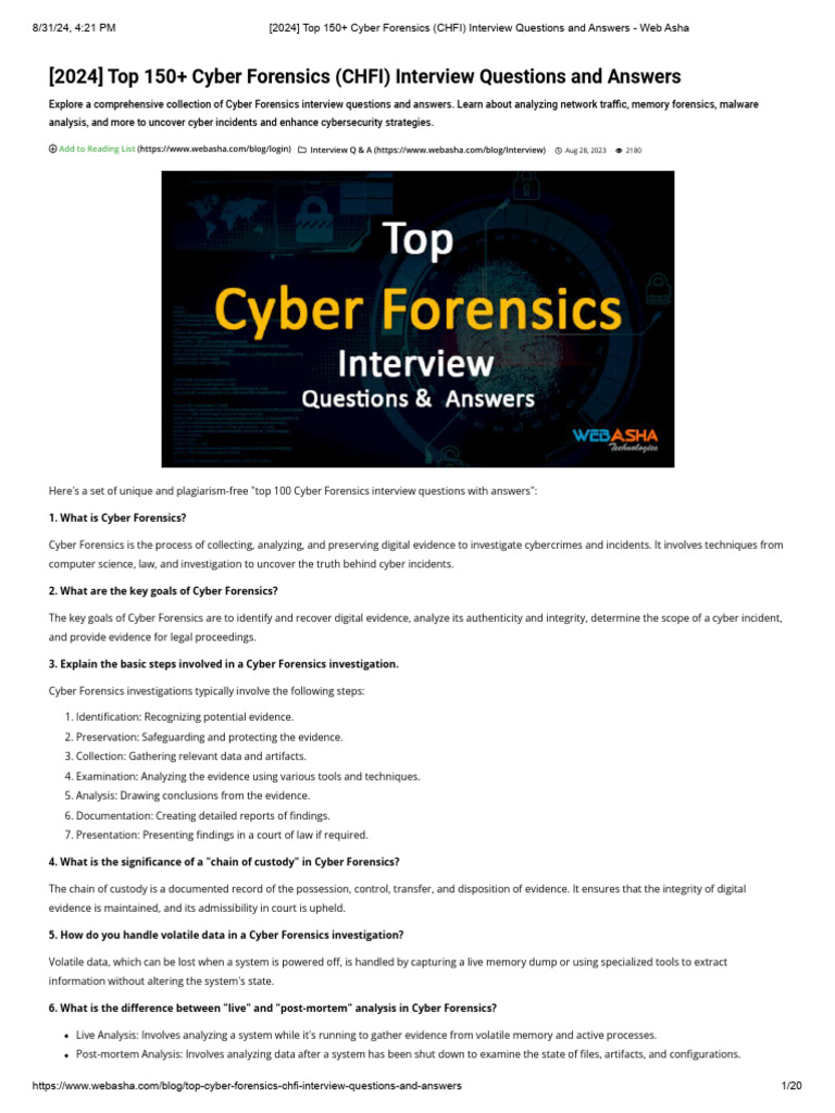 (2024) Top 150+ Cyber Forensics (CHFI) Interview Questions and Answers - Web Asha | PDF