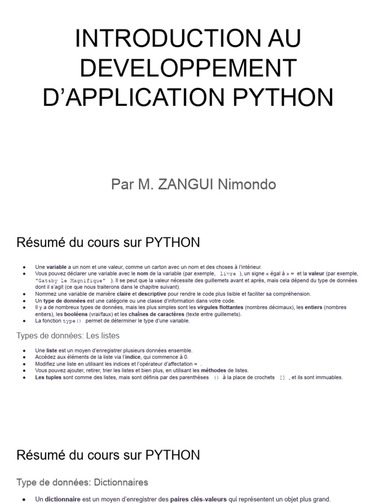 Introduction Au Developpement D'application Python | PDF