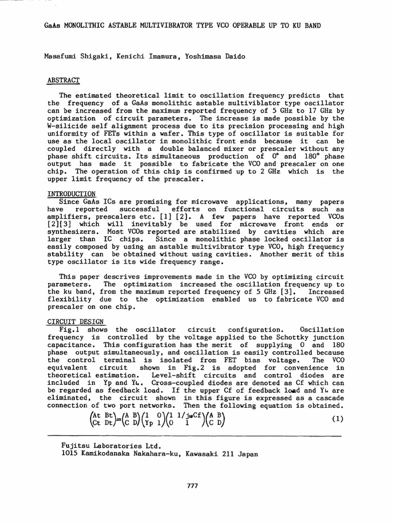 GaAs Monolithic Astable Multivibrator Type VCO Operable Up To KU Band | PDF