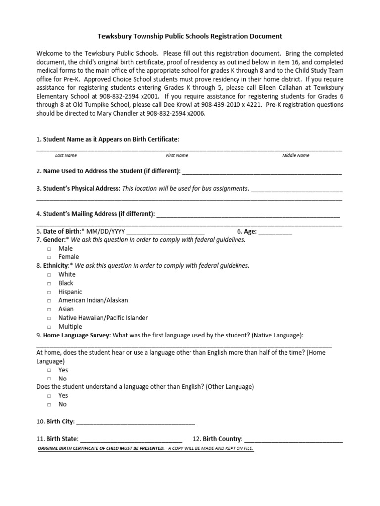 School Registration Form OTS | PDF | Child Custody | Race And Ethnicity ...
