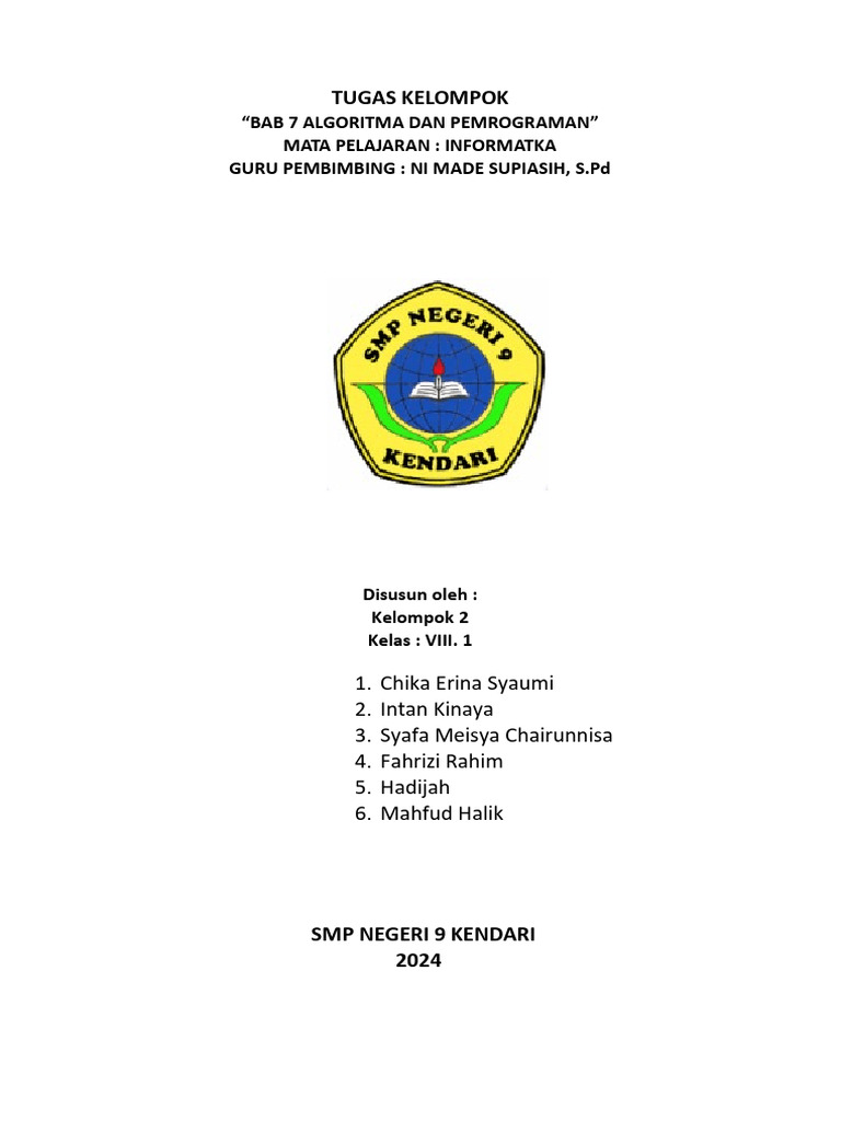 Tugas Kelompok 2 Informatika Bab 7 Algoritma Dan Pemrograman | PDF