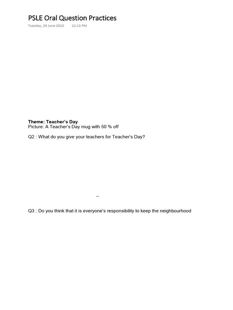 PSLE Oral Question Practices | PDF