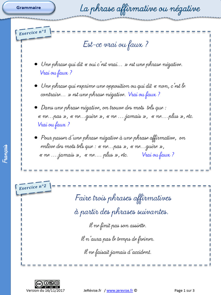 Exercices-phrase-affirmative-negative | PDF