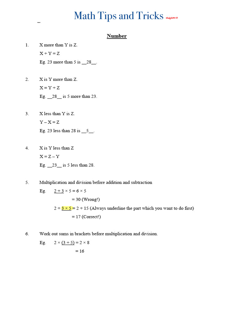 PSLE Math Tips and Tricks | PDF