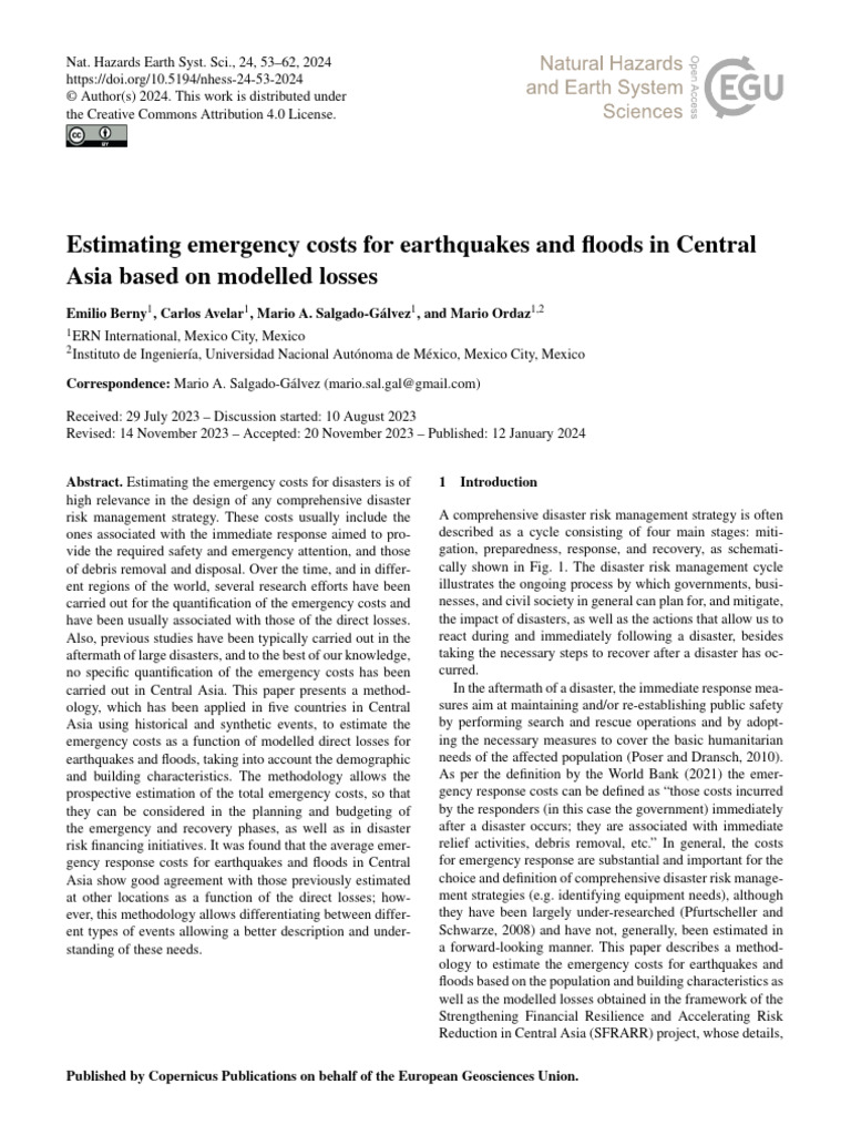 Estimating Emergency Costs For Earthquakes and Flo | PDF