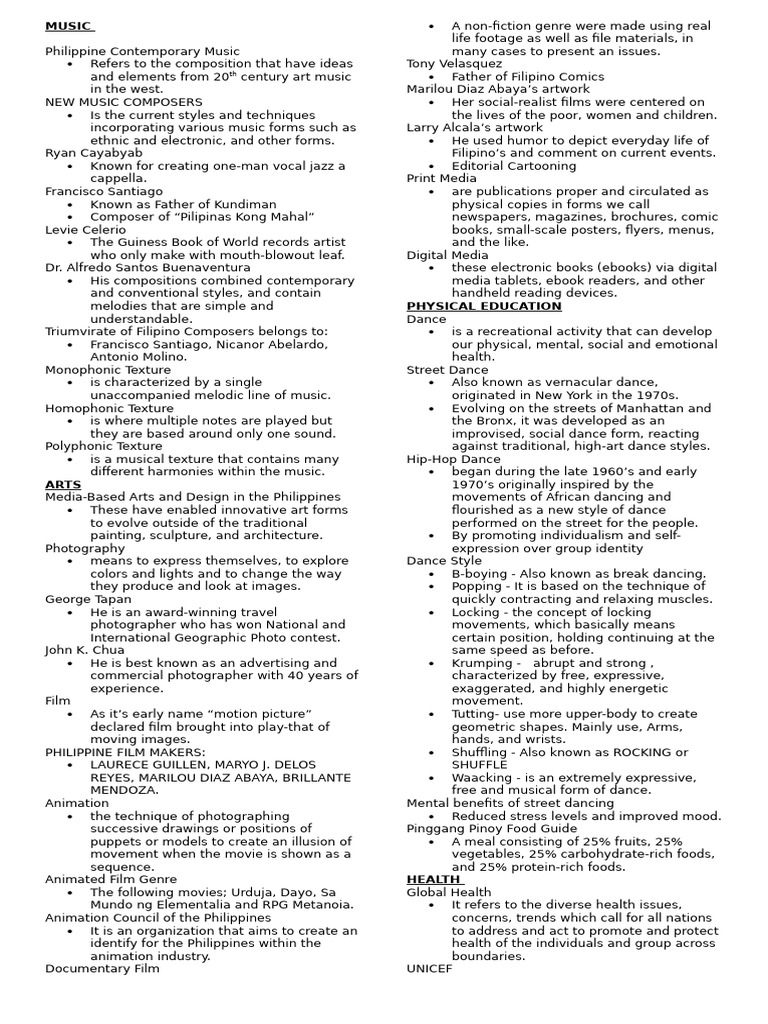 3rd Quarter MAPEH10 - Pointers To Review 1 | PDF