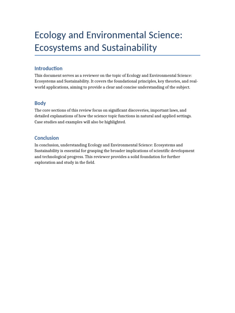 Ecology and Environmental Science - Ecosystems and Sustainability | PDF