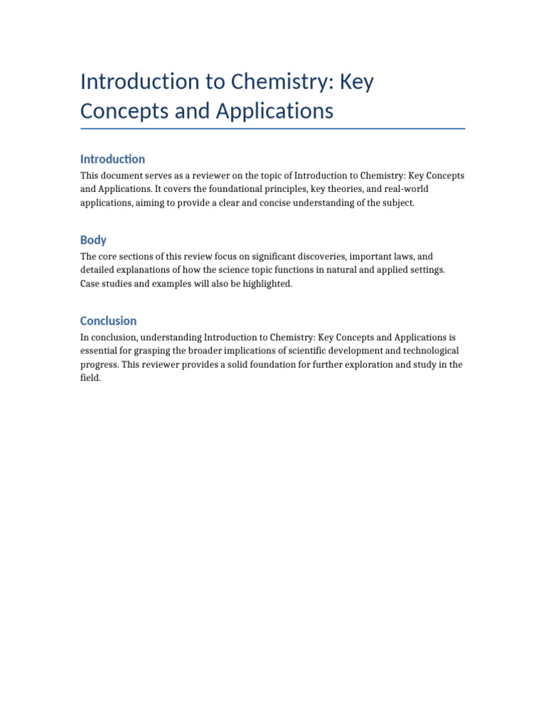 Introduction To Chemistry - Key Concepts and Applications | PDF