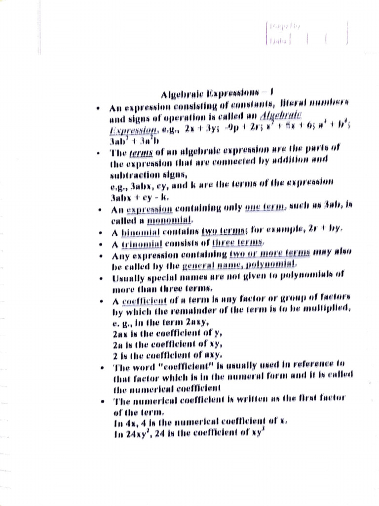 Algebraic Expression Till Worksheet 4 | PDF