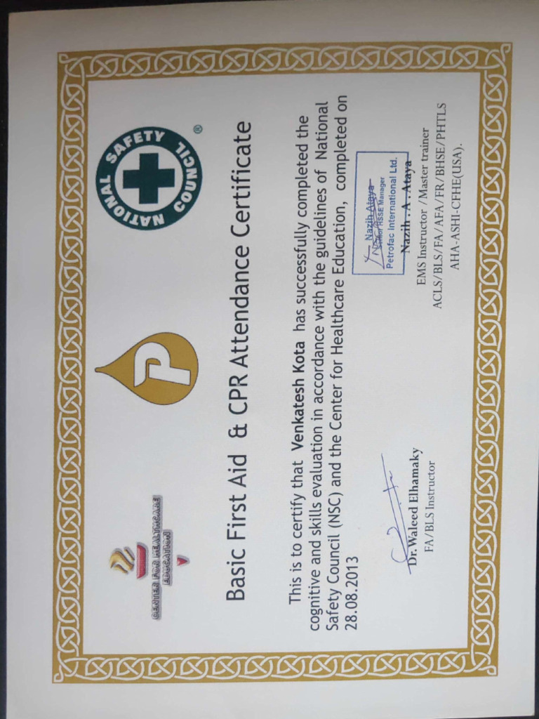 First Aid & CPR Certificate | PDF