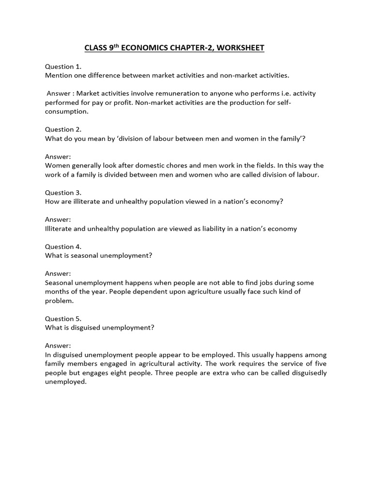 CLASS 9th Economics Chapter 2 Worksheet | PDF