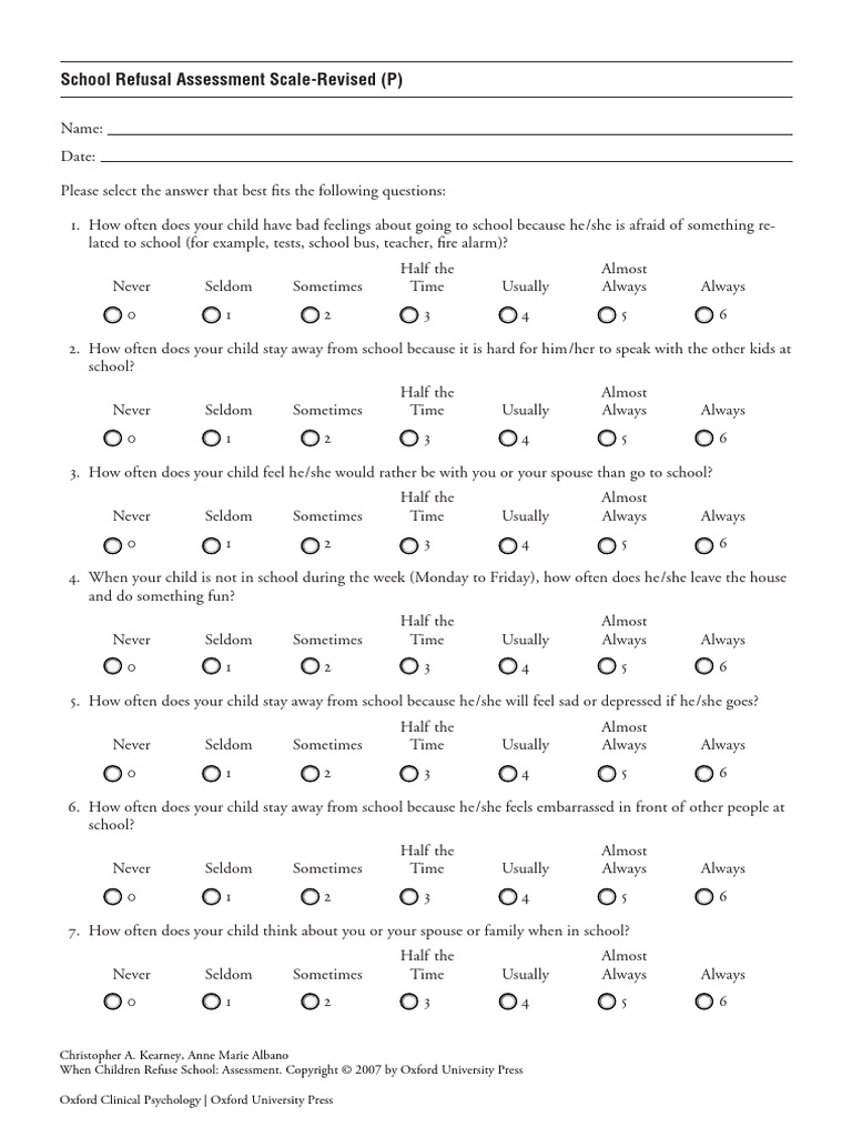 School refusal assessment scale | PDF