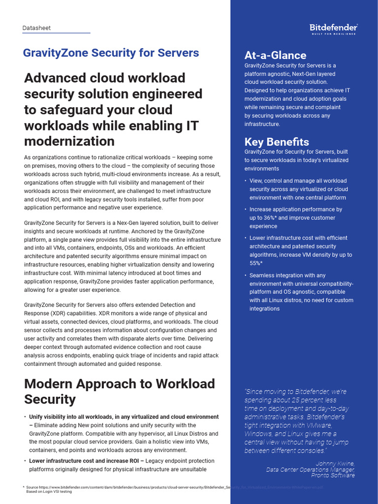 Bitdefender GravityZone Server Security Datasheet en | PDF