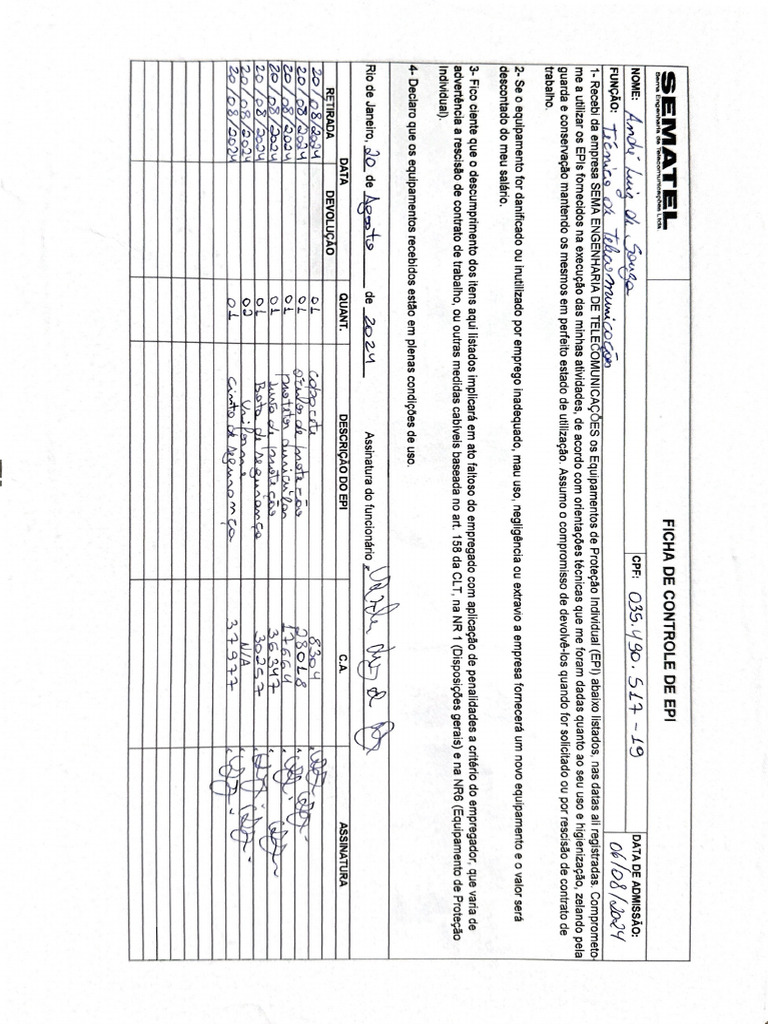 Ficha EPI - Andre Luiz de Souza | PDF