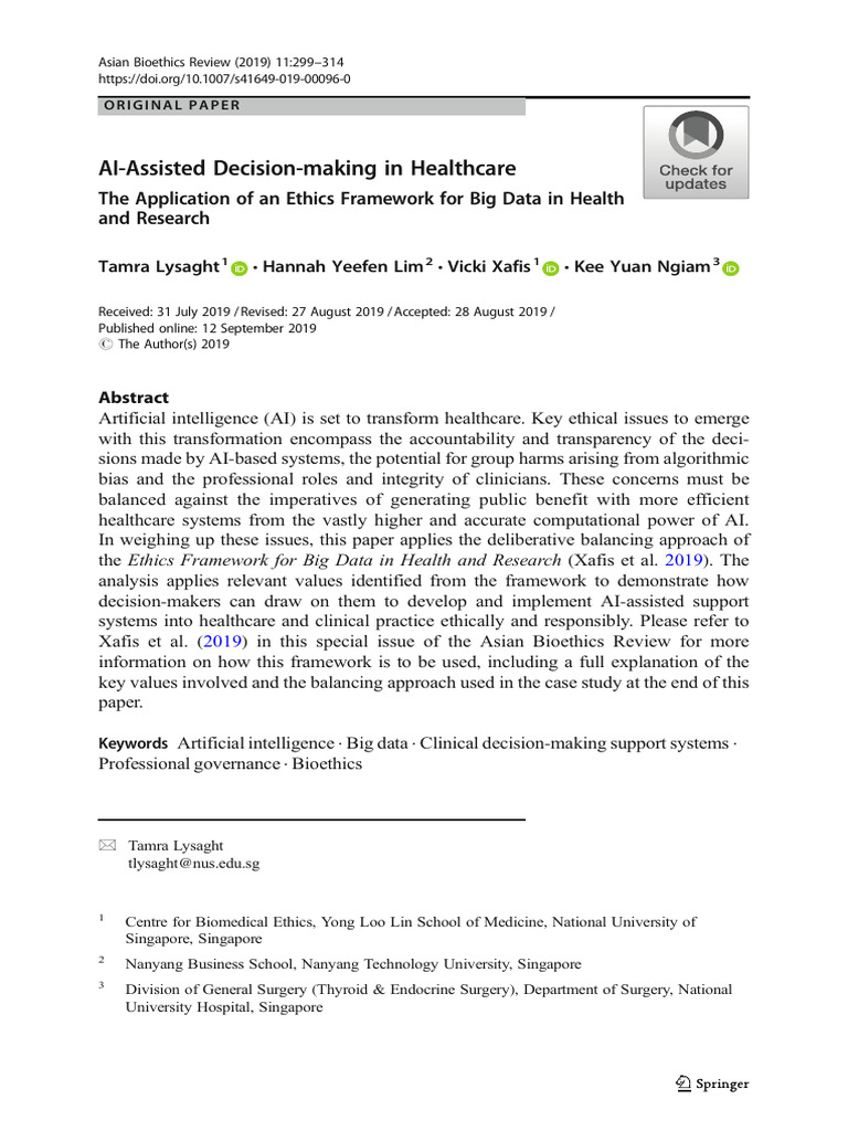AI-Assisted Decision-Making in Healthcare: The Application of An Ethics ...