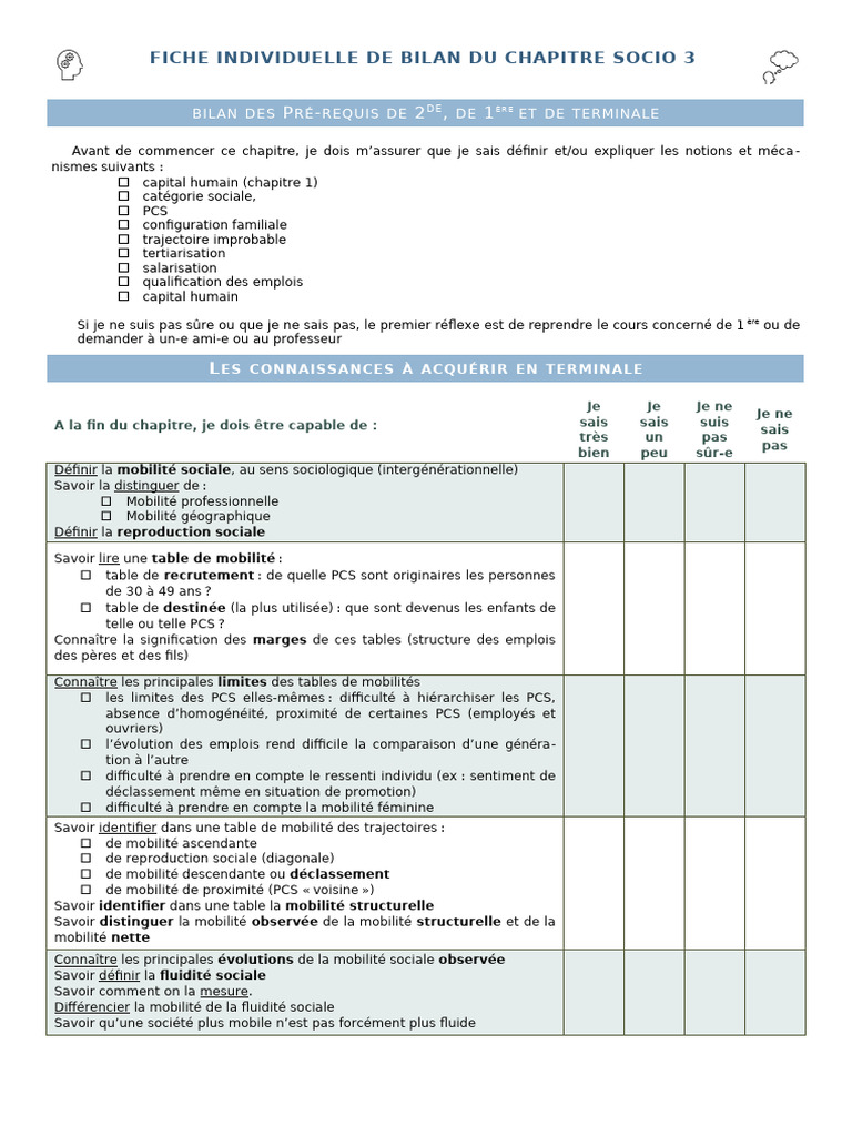TERM Fiche Bilan SOCIO3 | PDF