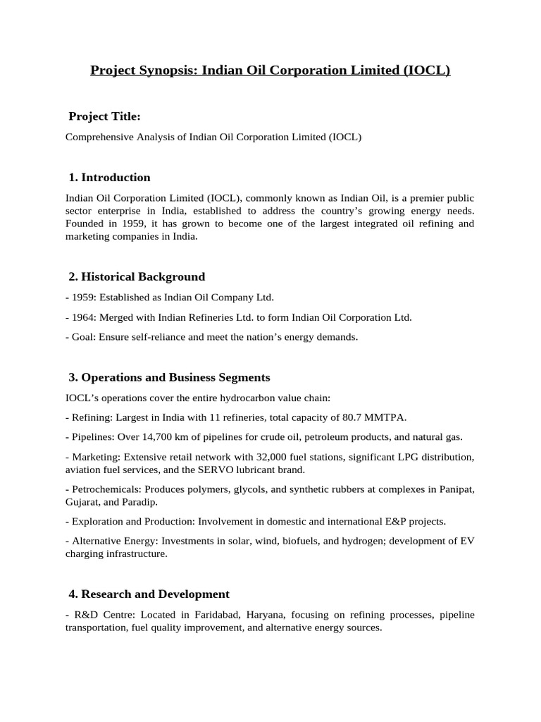 Project Synopsis Iocl | PDF