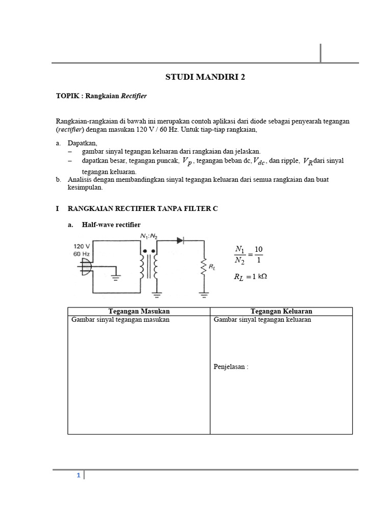 Studi Mandiri 2 - Rangkaian Rectifier | PDF