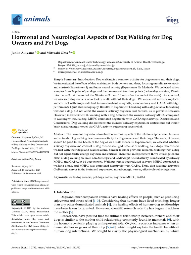 Hormonal and Neurological Aspects of Dog Walking For Dog Owners and Pet ...