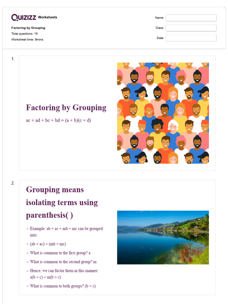 Factoring by Grouping - Quizizz | PDF