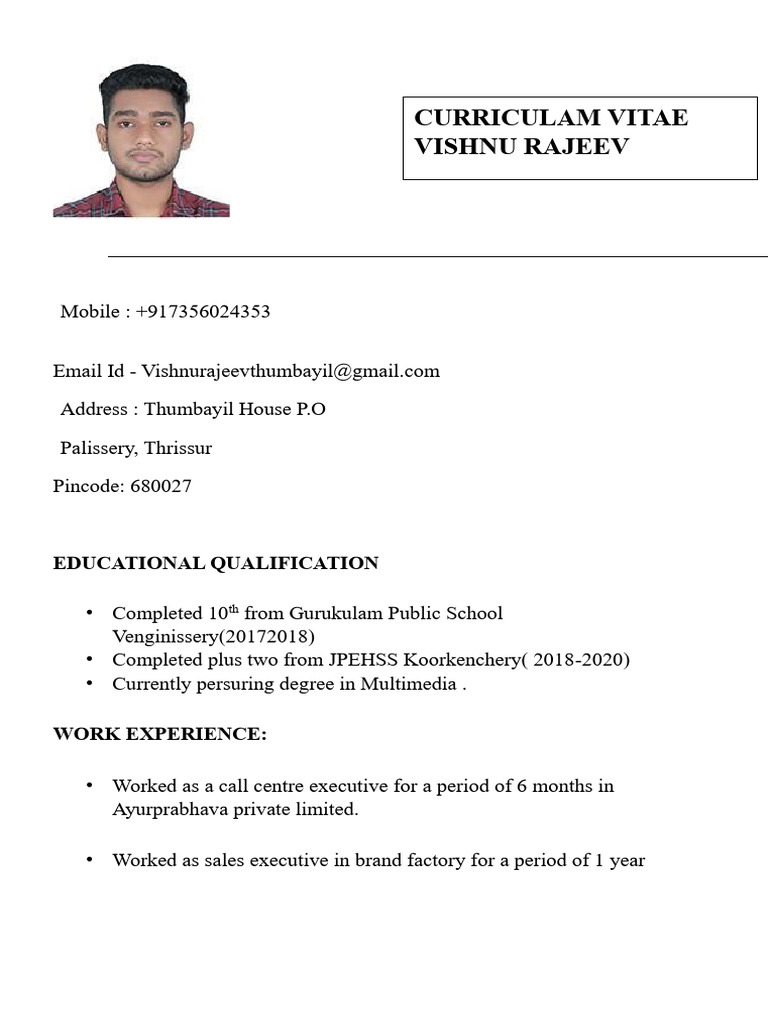 Resume Vishnu Rajeev | PDF