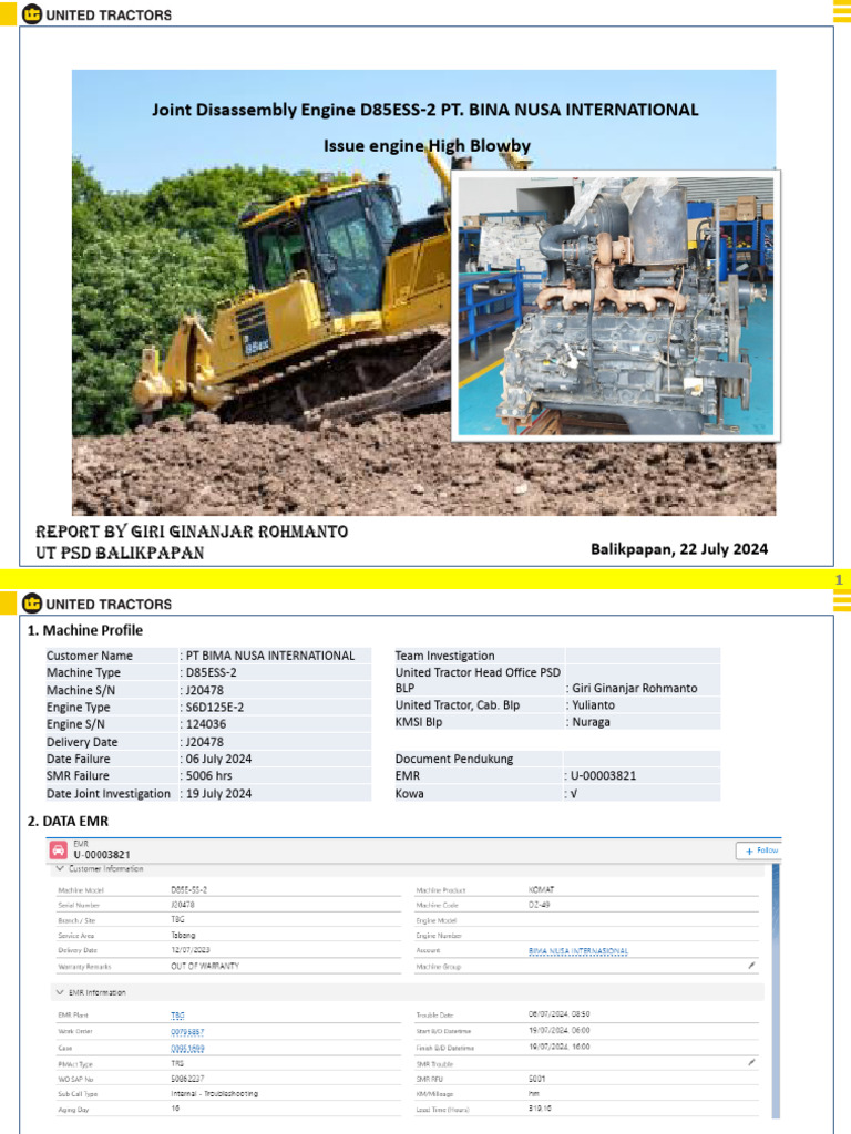 Joint Disassembly Engine D85ESS-2 PT. BINA NUSA INTERNATIONAL | PDF
