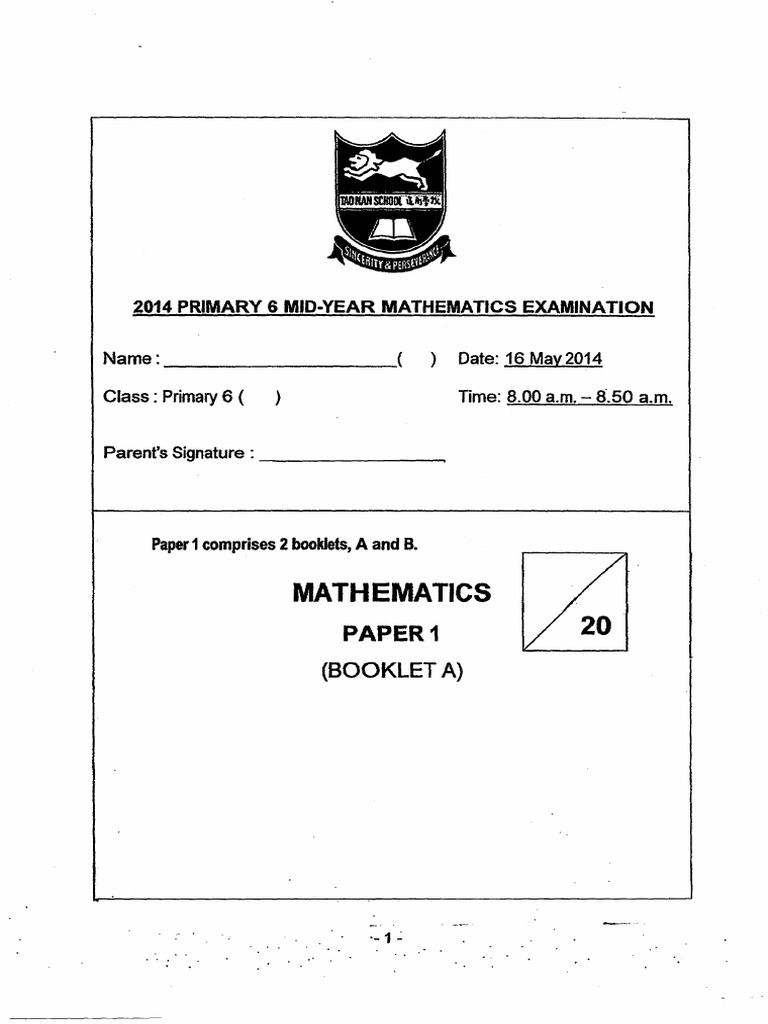 2014-P6-Maths-SA1-Tao Nan | PDF