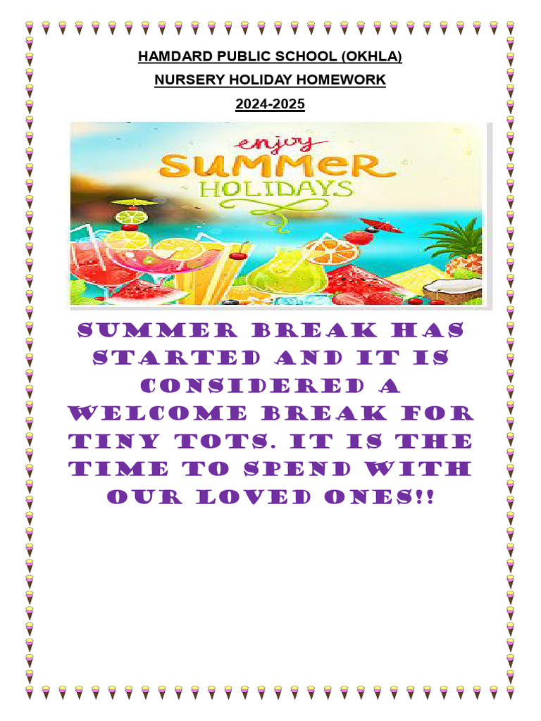 Nursery Summer Holiday Homework 2024-25 | PDF