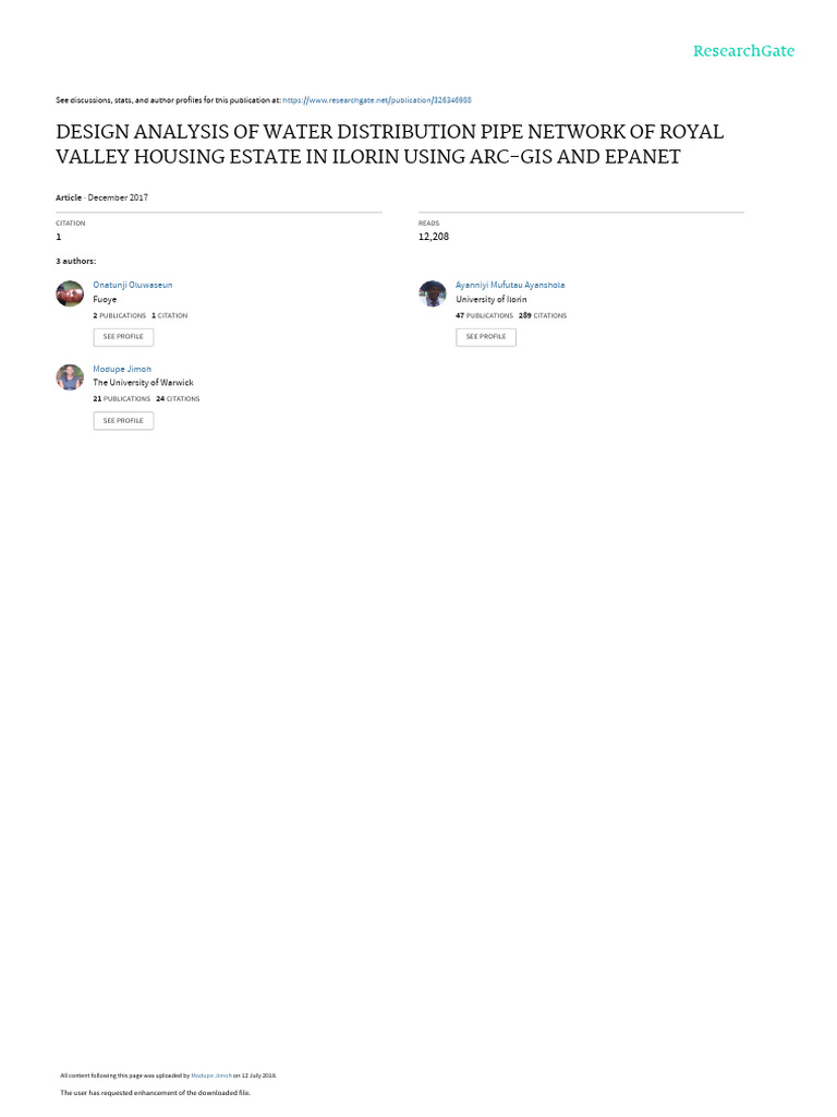 Design Analysis of Water Distribution Pipe Network of Royal Valley ...