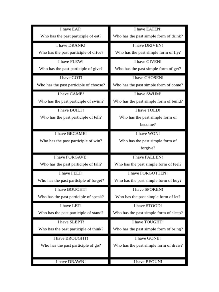 IRREGULAR VERBS GAME | PDF