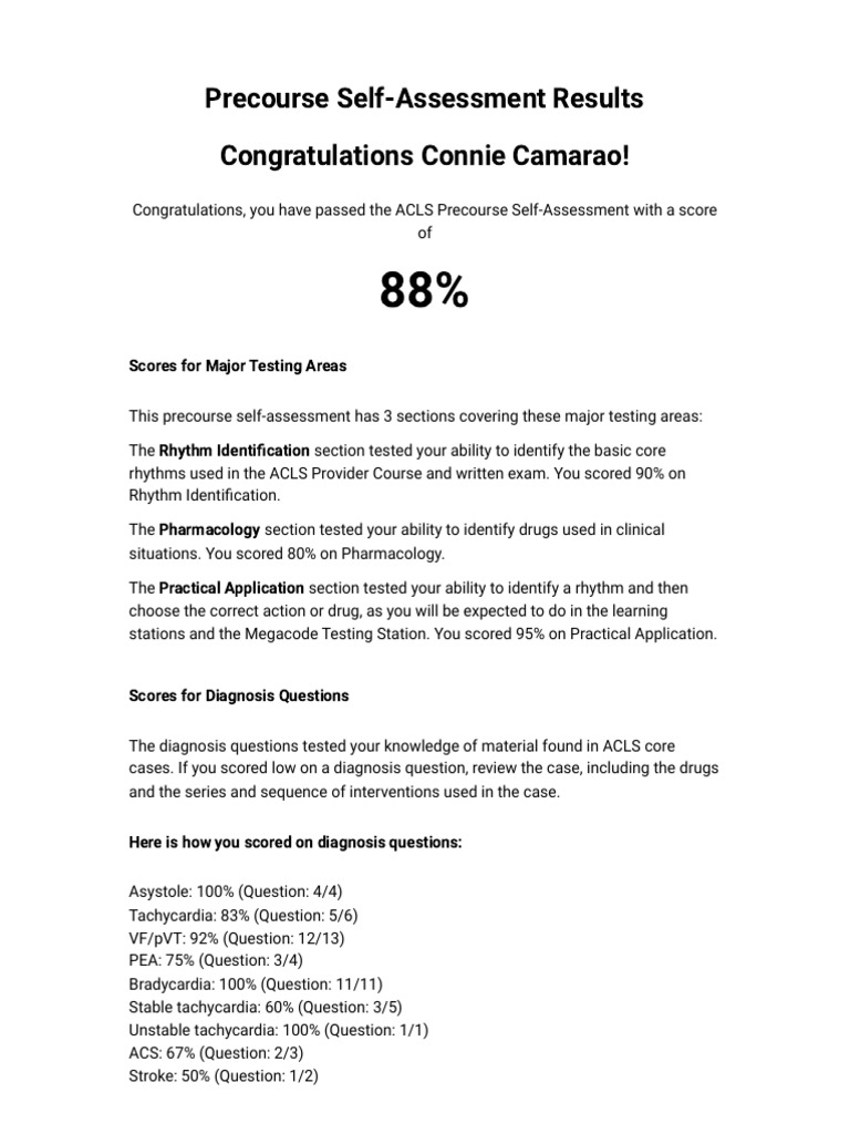 AHA ELearning - ACLS Precourse Self-Assessment and Precourse Work | PDF