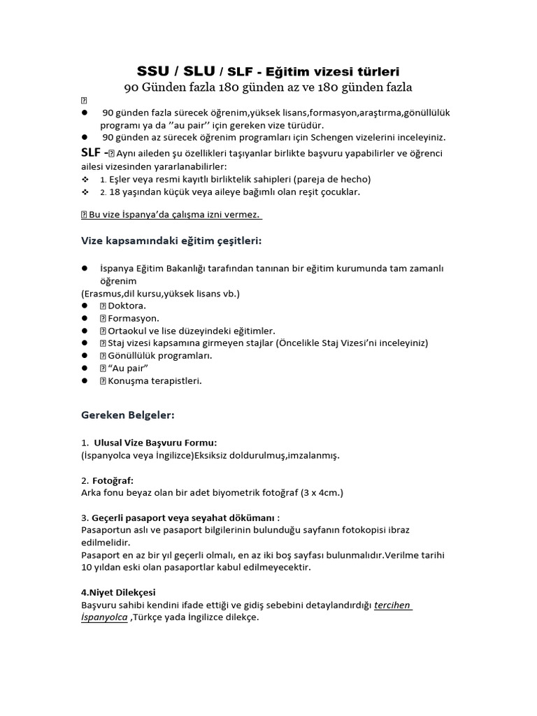 SSU SLU SLF Eğitim Vizesi Türleri | PDF