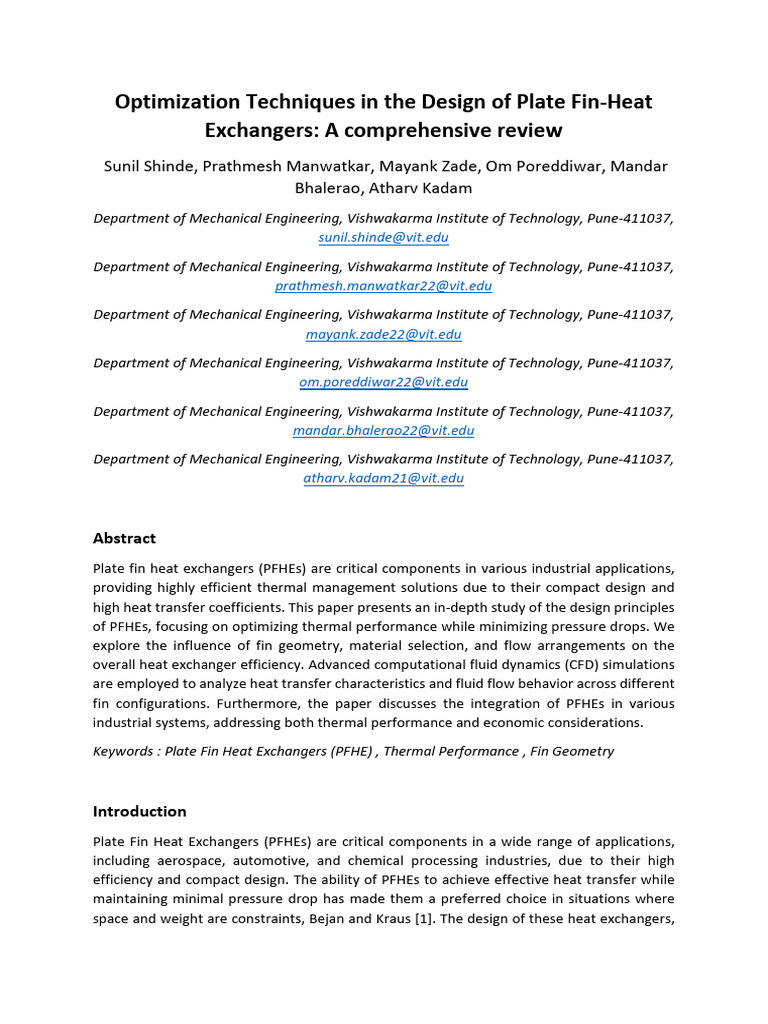 Design and Optimization of Plate Fin Heat Exchangers Literature Review | PDF