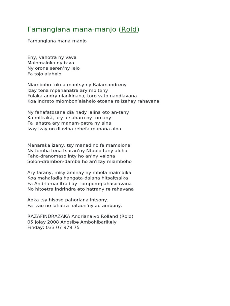 Famangiana Mana-Manjo Miady Rima | PDF