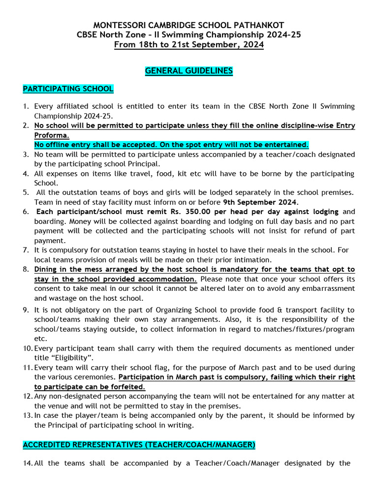 Guidelines Eligibility of Participants 2024 25 | PDF